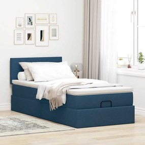 Osmanská postel s matrací &amp; LED modrá 100x200 cm látka 3312207