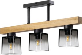 Light for home - Dřevěné přisazené k stropu svítidlo s unikátními skleněnými stínidly "Rustic Radiance" 40603, 3x60W, E27, černá, přírodní buk
