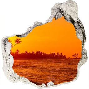 Wallmuralia Díra 3D ve zdi na stěnu Západ slunce pláž 75x75 cm