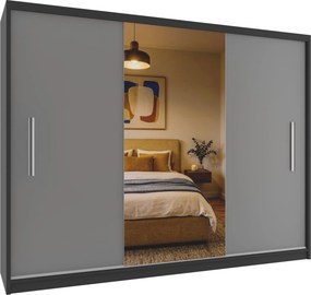 Šatní skříň s posuvnými dveřmi 232 cm se zrcadlem šedá matná  MES PRIMO SZP4/2/1B/2SR1L/0/AL