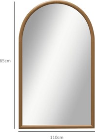 HOMCOM Zrcadlo s klenutým rámem, 110 x 65 cm, dřevěný rám, klenuté zrcadlo pro obývací pokoj, ložnici, vstupní chodbu, tmavě hnědé