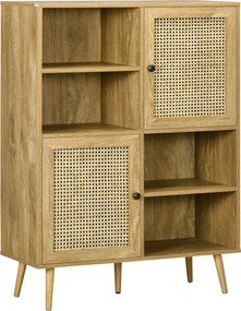 HOMCOM Buffetová skříňka s nohami z dřeva a ratanu se 2 dveřmi a 4 přihrádkami - rozměry 90L x 32,5W x 120H cm | Aosom