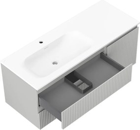 Mexen Rivel, koupelnová skříňka 120 cm s umyvadlem Vela vlevo, 2S, 1D, drážkovaná, šedá matná/bílá matná - 91A23-12047-3-BBFFF62-W23L01