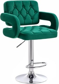 LuxuryForm DESIGN Barová židle ADRIA VELUR s kulatou stříbrnou podstavou - zelená