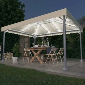 Altán se světelnými LED řetězy 400 x 300 cm krémový hliník 3070351