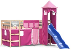 Dětská patrová postel s věží růžová 80 x 200 cm masiv borovice - Default Title
