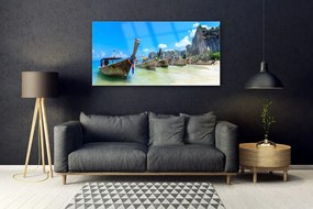 akrylový obraz Loďka Moře Pláž Krajina 120x60 cm