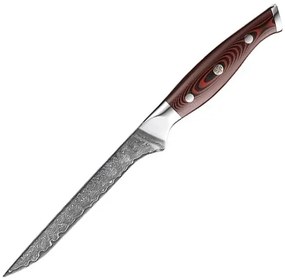 KnifeBoss vykošťovací damaškový nůž Boning 5,5" (135 mm) Black & Red VG-10