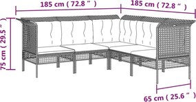 vidaXL 6dílná zahradní sedací souprava s poduškami šedá polyratan [3187548]
