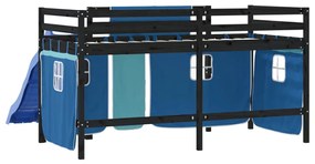 Dětská patrová postel se závěsy modrá 90 x 200 cm borovice - Default Title