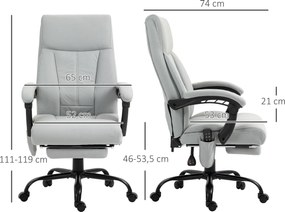 Masážní kancelářská židle Vinsetto s funkcí polohování ergonomická kancelářská židle výškově nastavitelná manažerská židle s podnožkou světle šedá pr…