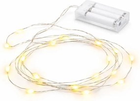 LED světýlka na baterie, kapičky, 2 m, teple bílá, 20 diod, drátek, IP20 interiér, 3 × AA