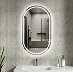 Erga Lyra, oválné LED zrcadlo 60x100cm, 3 barvy světla, přední a zadní osvětlení, vyhřívací podložka proti zapaření, ERG-V01-Lyra-6010-CL