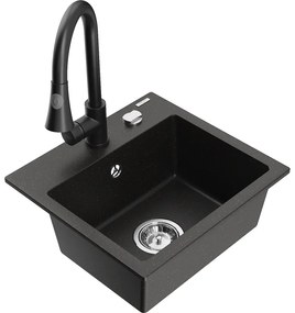 Mexen Milo, 1-komorový granitový dřez 435x410x171 mm a dřezová baterie Elia, černá-zlatá metalíza, 6505-75-670101-70