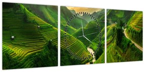 Obraz - Rýžové terasy Mu Cang Chai (s hodinami) (90x30 cm)