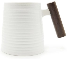 Porcelánový hrnek s dřevěnou rukojetí White Relief, 400 ml – matný, bílý
