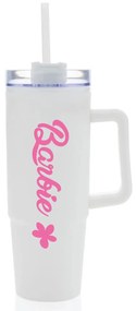 BARBIE - bílý cestovní hrnek s průhledným víčkem 900 ml