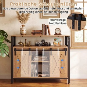 Costway Dřevěný příborník s kovovým rámem 2 posuvné dveře a 3 nastavitelné