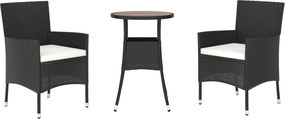 3dílný zahradní bistro set s poduškami černý polyratan 3187432