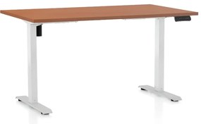 Výškově nastavitelný stůl OfficeTech B, 140 x 80 cm, bílá podnož, třešeň