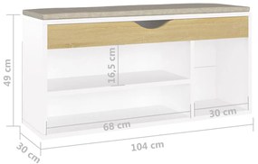 Botník s poduškou bílý a dub sonoma 104x30x49 cm dřevotříska