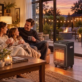 Outsunny Plynový topič venkovní 1,5-4,2 kW terasový topič s kolečky, 3 stupně výkonu, 50 cm hadice, regulátor tlaku