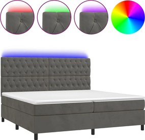 Box spring postel s matrací a LED tmavě šedá 200x200 cm samet 3136324