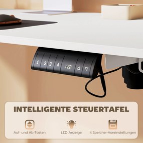 Vinsetto Výškově nastavitelný stůl 140x70cm Elektrický počítačový stůl 4 Paměť Ergonomické sedadlo Stojící stůl Háček proti kolizi Bílý