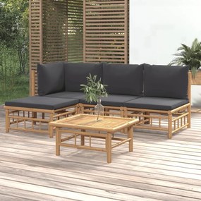 vidaXL 5dílná zahradní sedací souprava s tmavě šedými poduškami bambus [3155177] Barva polštáře: Tmavě šedá