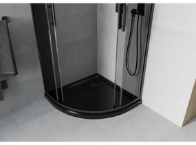 Mexen Rio, čtvrtkruhový sprchový kout s posuvnými dveřmi 80 (dveře) x 80 (dveře) x 190 cm, 5mm šedé sklo, černý profil + černá sprchová vanička SLIM, 863-080-080-70-40-4170B