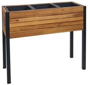 Květináč HWC-L22, 75x81x30cm, hliník, akáciové dřevo - hnědá
