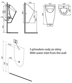 Bruckner - Pisoár SCHWARN zadní přívod, zadní odpad keramika/bílá