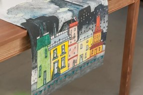 Lenbutik Běhoun na stůl Barevné domečky / Colourful Houses Rozměry ubrusů: 180x50 cm
