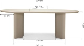 Jídelní oválný stůl Lima 220 cm tmavě béžový