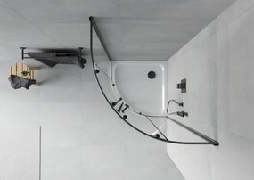 Mexen Rio, čtvrtkruhový sprchový kout 80 x 80 cm, 6mm čiré sklo, černý profil + bílá sprchová vanička, 863-080-080-70-00-4110B