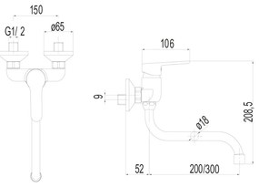 Mereo Zuna dřezová baterie nástěnná 150 mm s ramínkem trubkovým 18 mm 300 mm chrom CB30106Z
