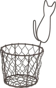 Hnědý drátěný dekorační košík kočka - Ø 13*25 cm