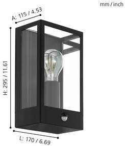 Eglo 780422-Venkovní nástěnné svítidlo se senzorem ALGECIRAS 1xE27/60W/230V IP44