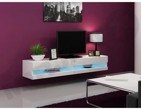 TV stolek Zigo New 180, Osvětlení: osvětlení LED - modré, Barva: bílá / bílá lesk