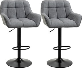 HOMCOM Barová židle kuchyňská sada 2 ks výškově nastavitelná, otočná o 360°, s opěradlem a podnožkou, vzhled lnu, do 120 kg, 57,5 x 52,5 x 93-114 cm,…