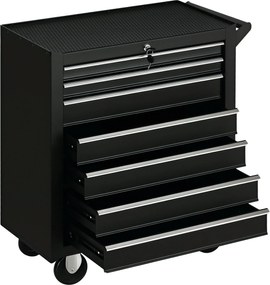 DURHAND Tool Cart with 7 Drawers, EVA Mats, Lock and 2 Keys, Braked Wheels and Handle, Steel for Garage, Black | Aosom
