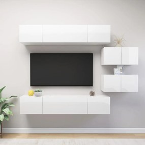 6dílný set TV skříněk bílý s vysokým leskem kompozitní dřevo