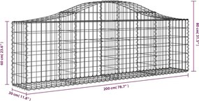 Klenuté gabionové koše 3 ks 200x30x60/80 cm pozinkované železo 3145389