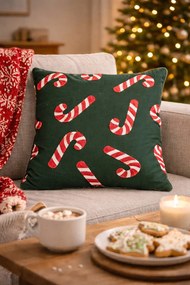Zelený dekorační vánoční polštář cukrové hole Candy Cane – 45*45*4 cm