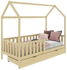 Dětská postel Domeček 80x160 se šuplíkem a roštem, borovice D7s