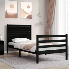 vidaXL Rám postele s čelem 90 x 200 cm masivní dřevo [3195015] Barva: Černá