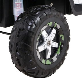 Ramiz Mercedes Benz Unimog elektrické autíčko pro děti maskáčové + pohon 4x4 + dálkové ovládání + nosič zavazadel + pomalý start + rádio MP3 + LED
