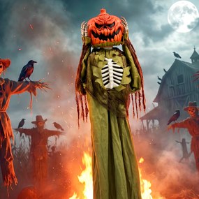 HOMCOM Animovaný vyskočivý dýňový kostlivec, 173 cm, strašidelná halloween dekorace se světlem a aktivací zvukem a dotekem
