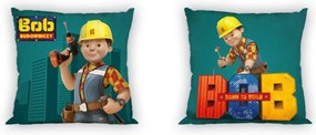 Faro Dětský povlak na polštář 40x40 Bob the Builder 0842 šroubovák a kladivo zelený oboustranný 001