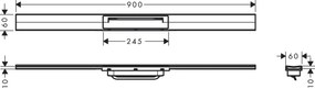 Hansgrohe RainDrain Flex, vrchní sada sprchového žlabu 900, zkracovatelný, pro instalaci volně na plochu, bílá matná, HAN-56045700